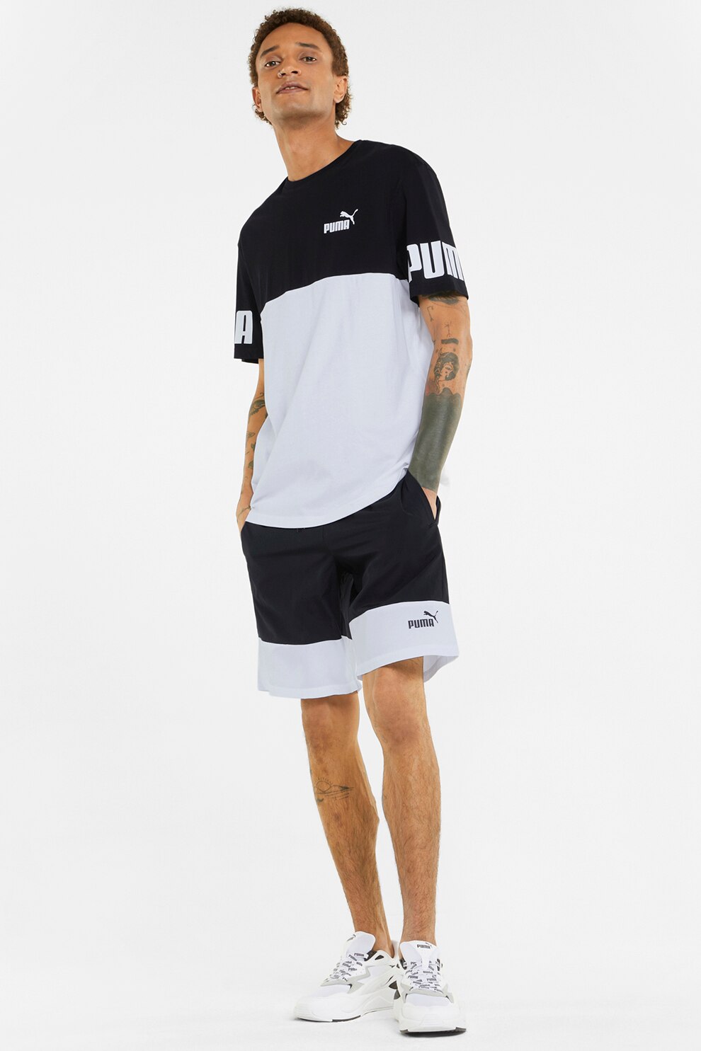 Puma, Pantaloni scurti cu finisaj rezistent la apa si model colorblock ...