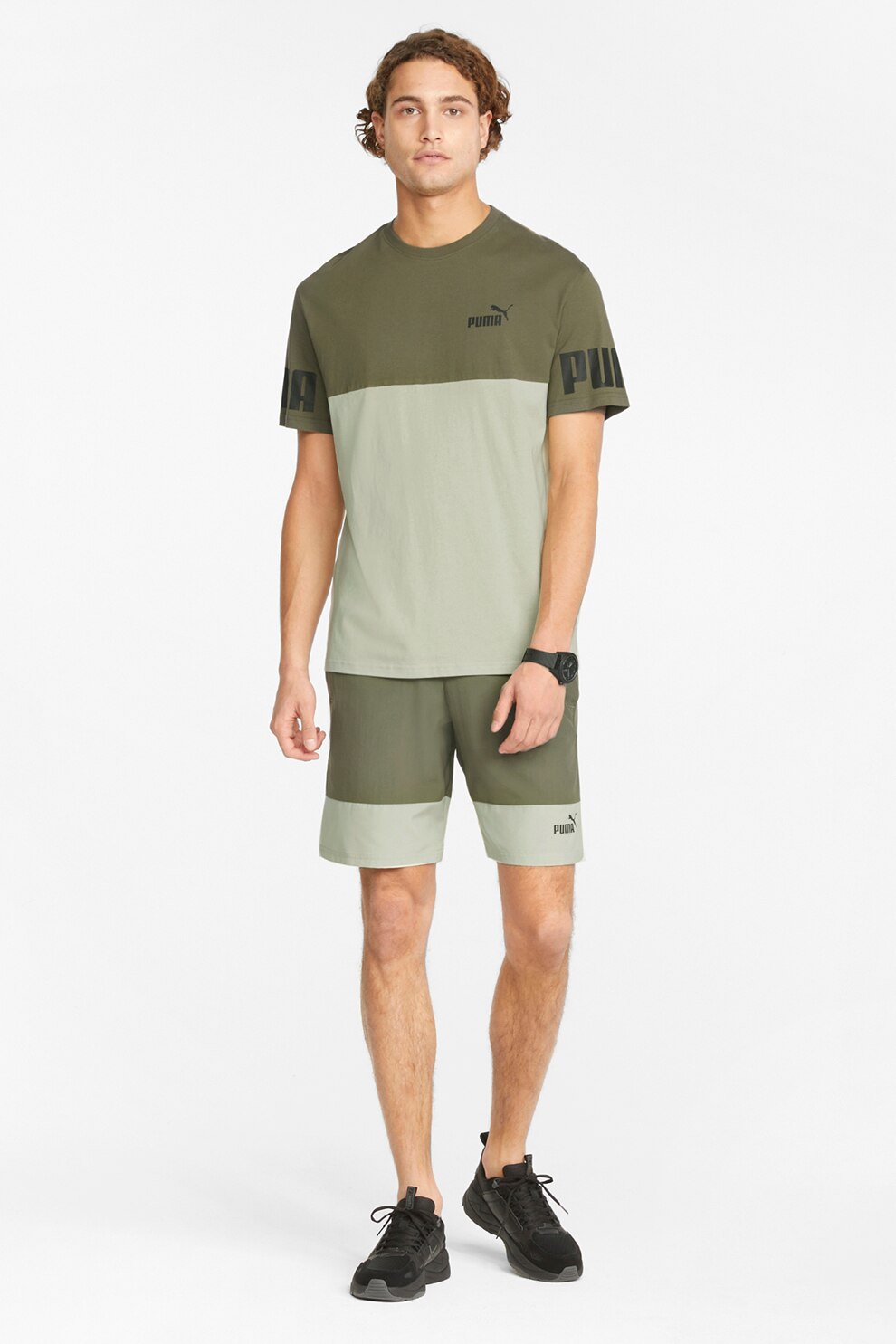 Puma, Pantaloni scurti cu finisaj rezistent la apa si model colorblock ...