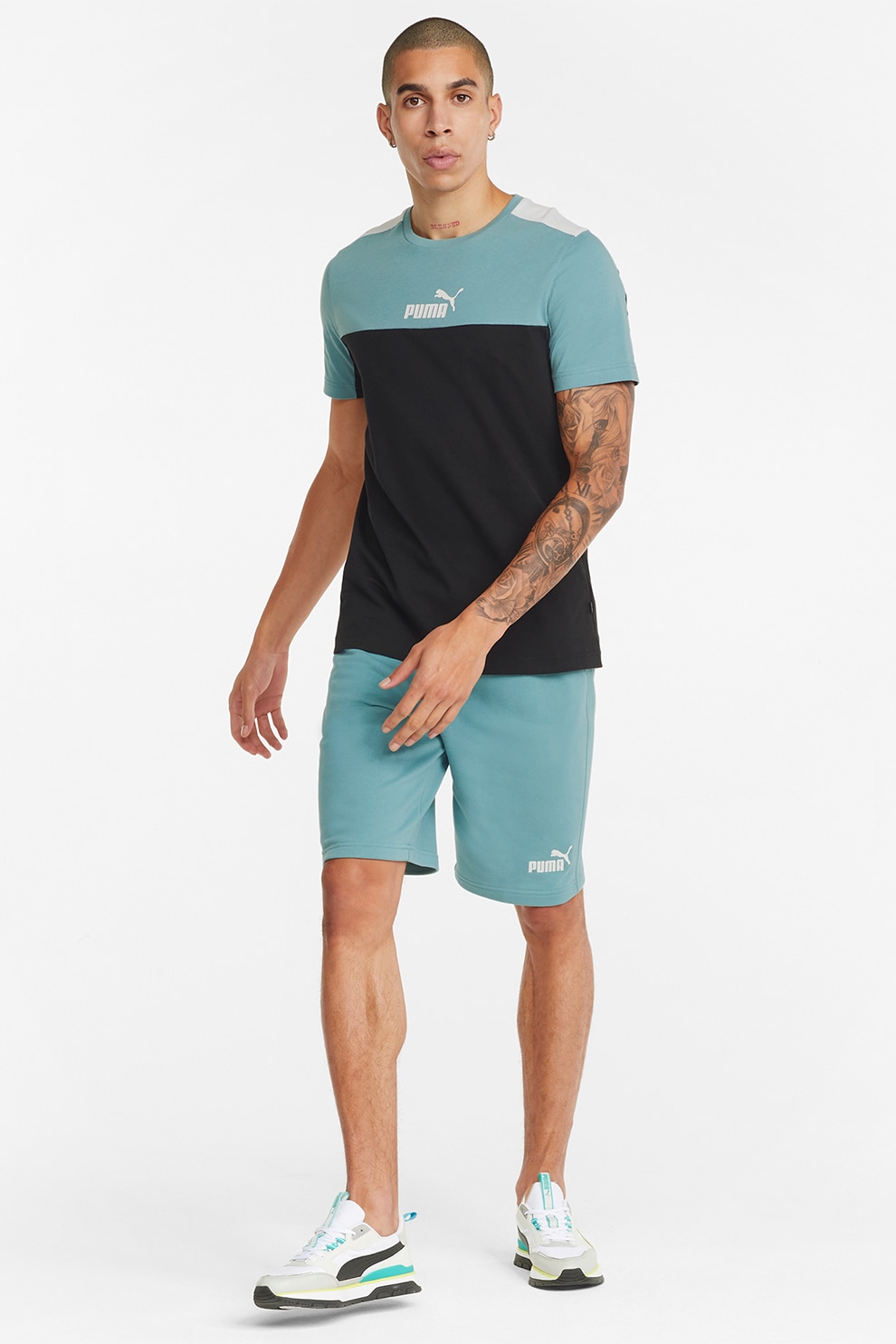 Puma, Block póló logós részletekkel, Fehér, Türkiz, Fekete, L - eMAG.hu