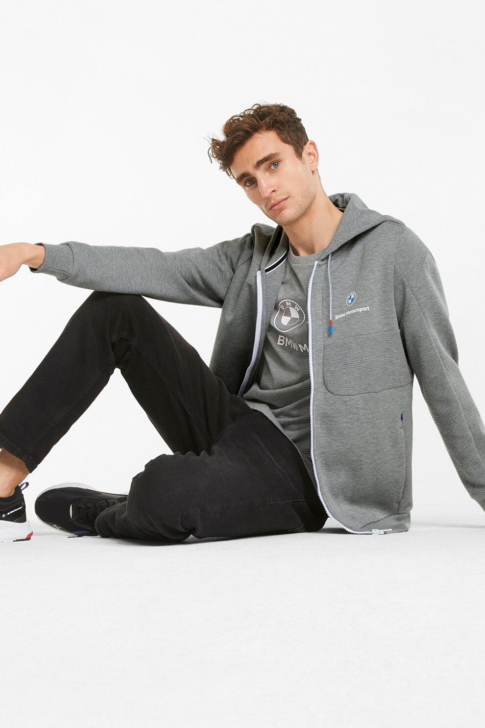 Puma, Hanorac cu fermoar si logo pe piept BMW MMS, Gri melange, S - eMAG.ro