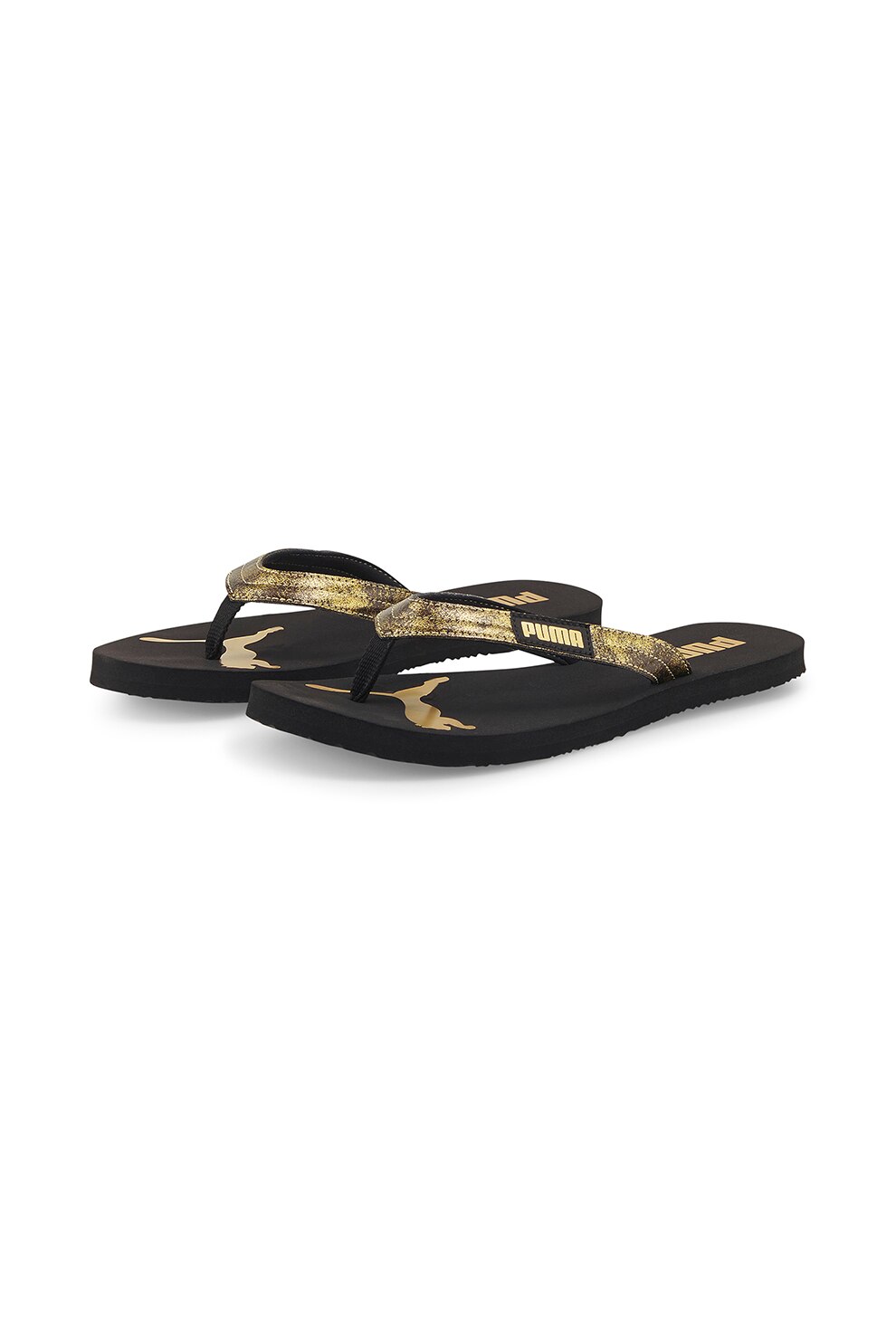 Puma, Papuci flip-flop cu imprimeu logo Cozy, Negru/Auriu, 6 - eMAG.ro