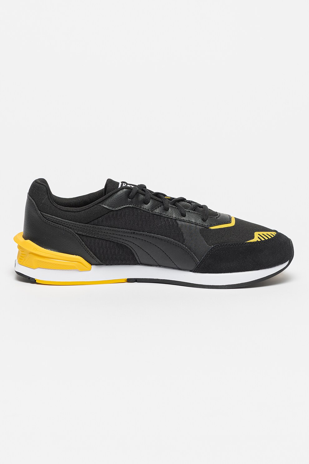 Puma, Low Racer sneaker nyersbőr hatású részletekkel, Sárga, Fekete, 6 ...