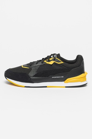 Puma, Low Racer sneaker nyersbőr hatású részletekkel, Sárga, Fekete, 6 ...