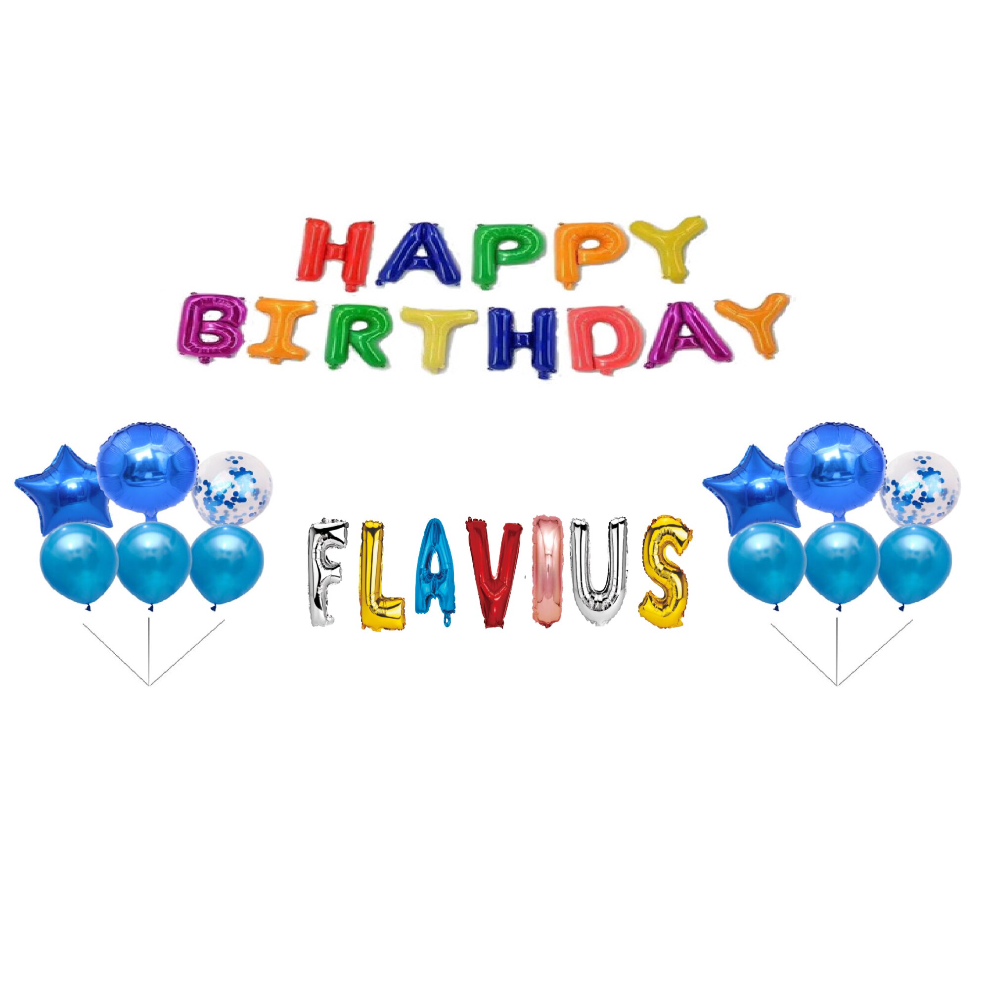 Set Baloane Happy Birthday Flavius, Cake topper, Multicolor M2 ,35Buc ...
