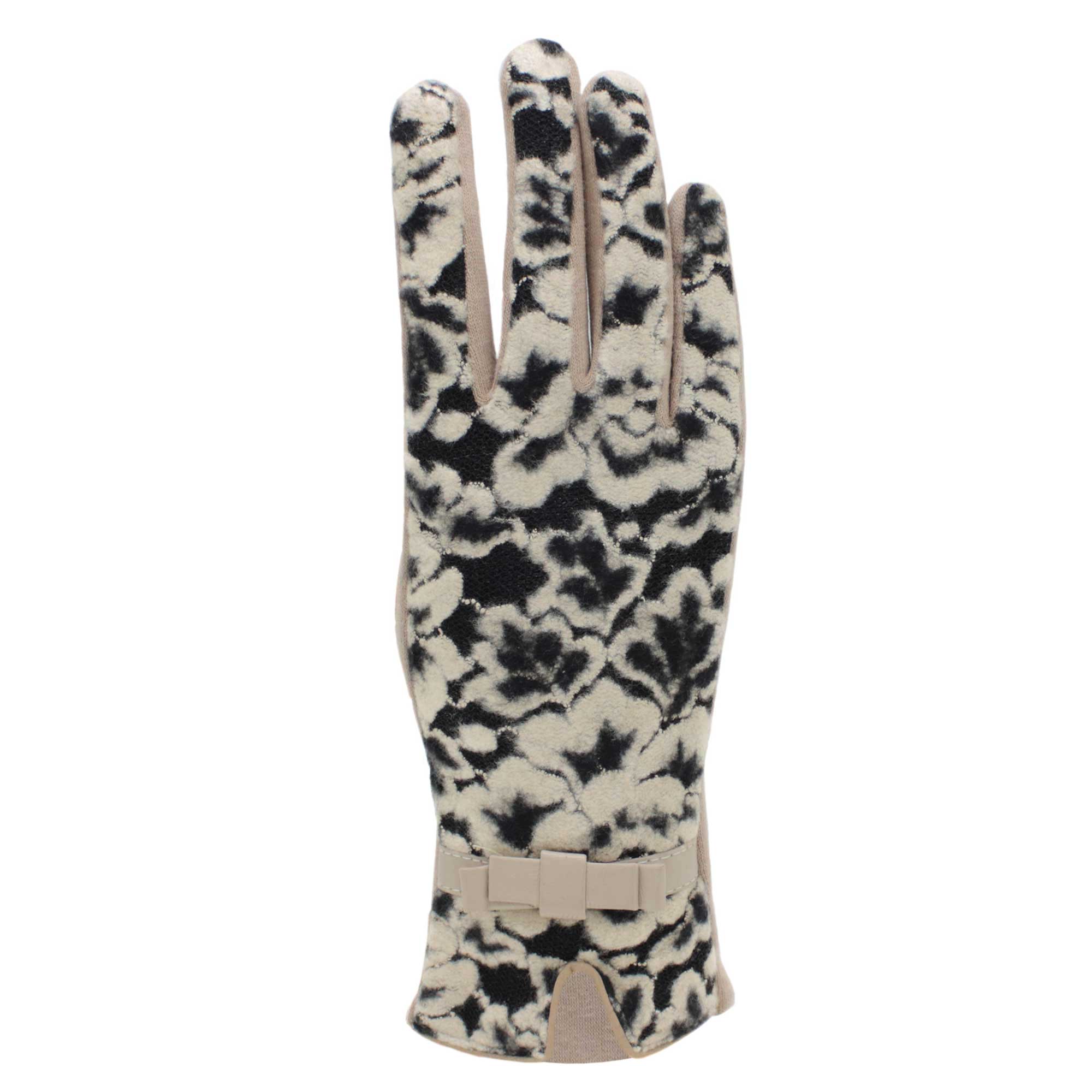 Manusi dama, de iarna, LMT, cu degete, Bej cu dantela si fundita ...