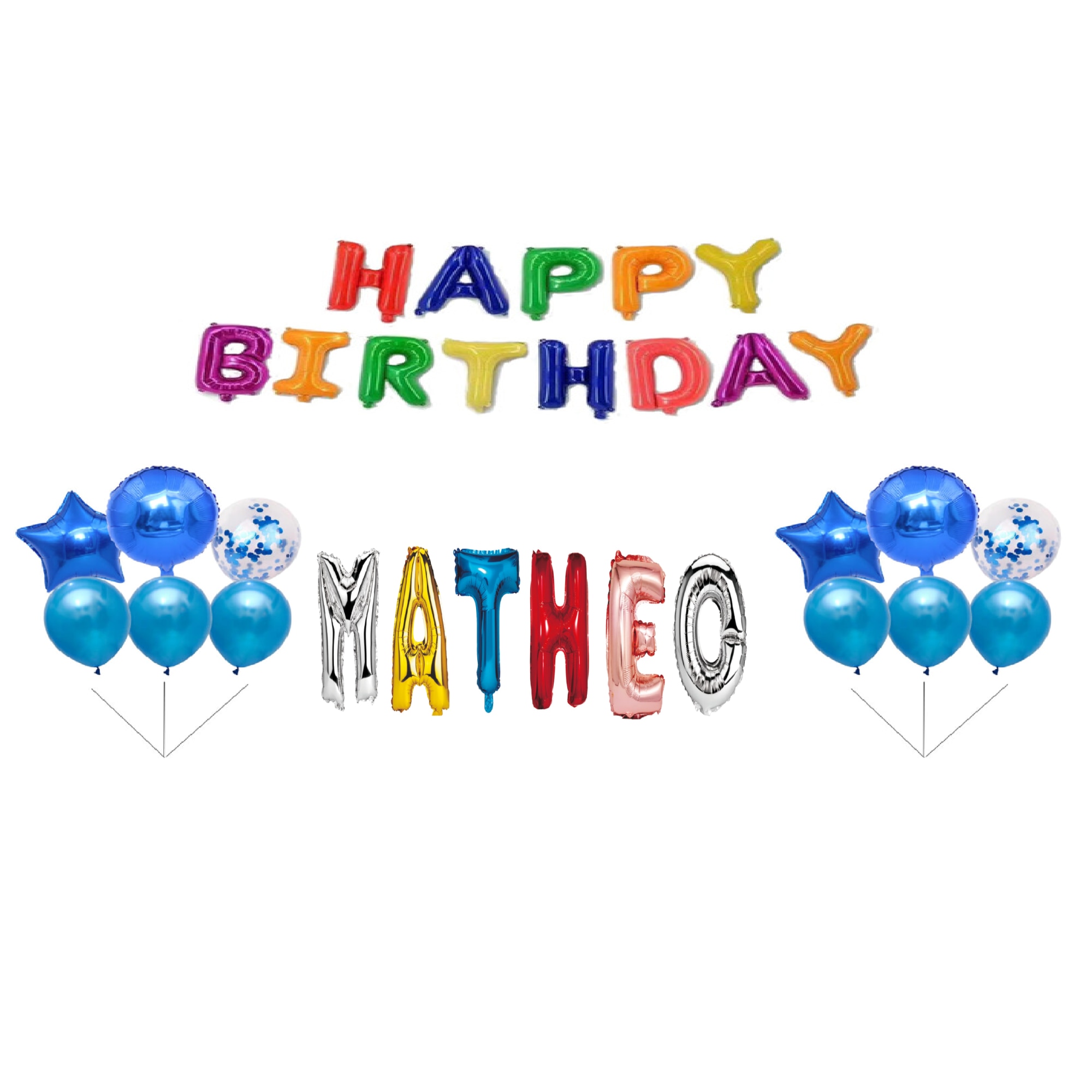 Set Baloane Happy Birthday Matheo, Cake topper, Multicolor M2 ,35Buc ...