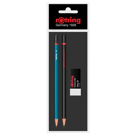 Set Rotring 2 creioane lemn HB+2B + radiera Tikky - eMAG.ro