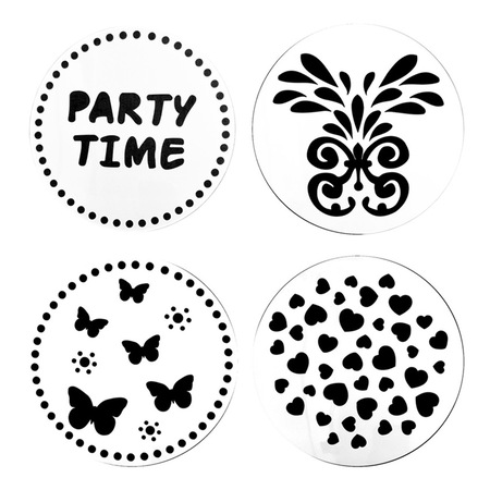 Set 4 sabloane rotunde din plastic reutilizabile - party time, inimi ...