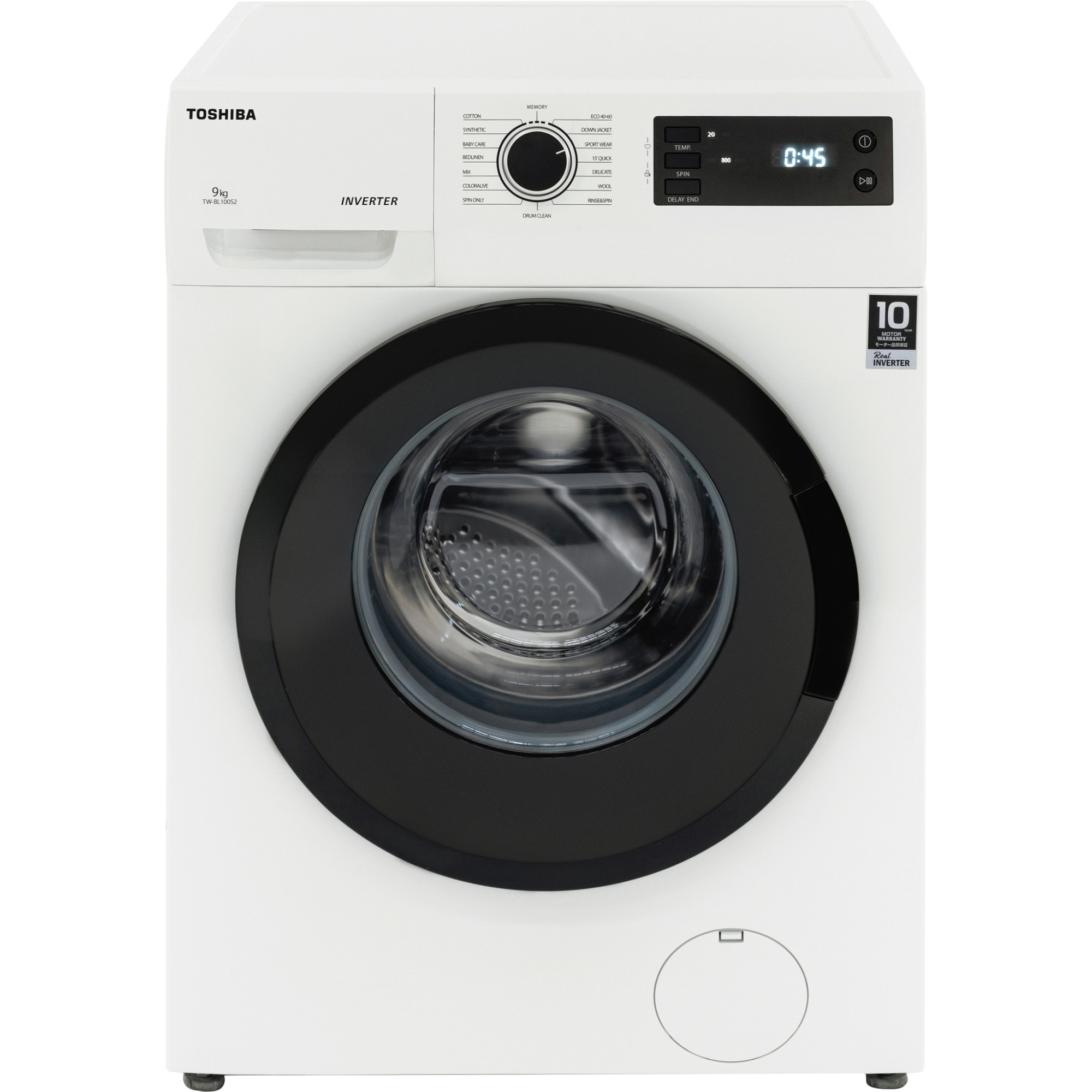 Пералня Toshiba TW-BL100S2, 9 об/мин, Клас B, 1200 об/мин, Мотор Inverter, Бял - eMAG.bg