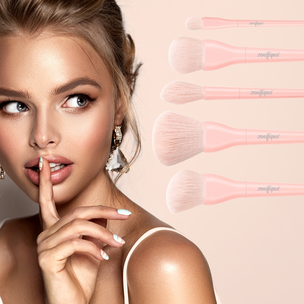 Set 10 pensule de machiaj zenifique®, din par sintetic, forme diferite ...