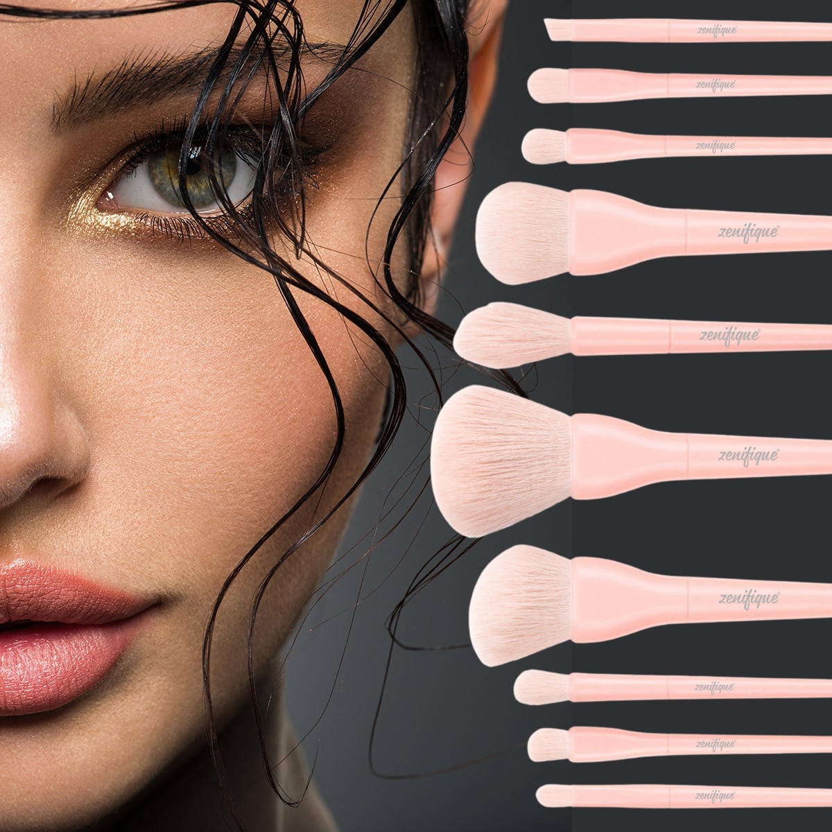 Set 10 pensule de machiaj zenifique®, din par sintetic, forme diferite ...