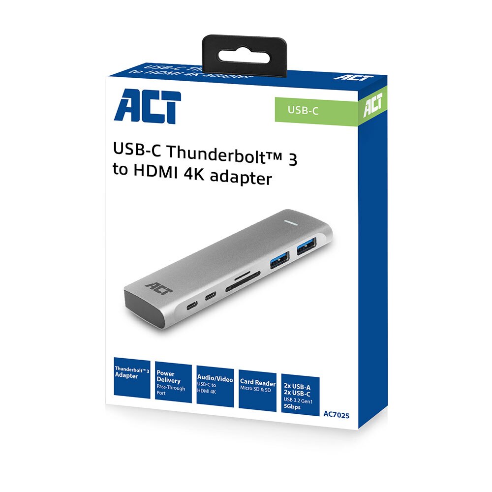 Adaptor multiport, ACT, AC702, USB-C Thunderbolt 3 la HDMI 4K, USB-C ...