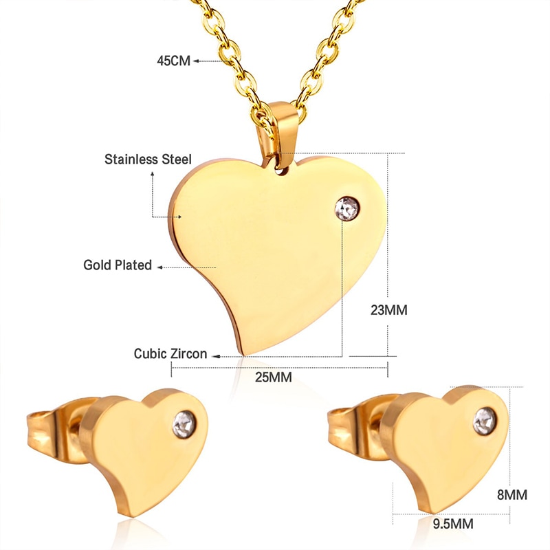 Set lantic, pandantiv inimioara cu cristal, cercei forma inima EFAYN ...