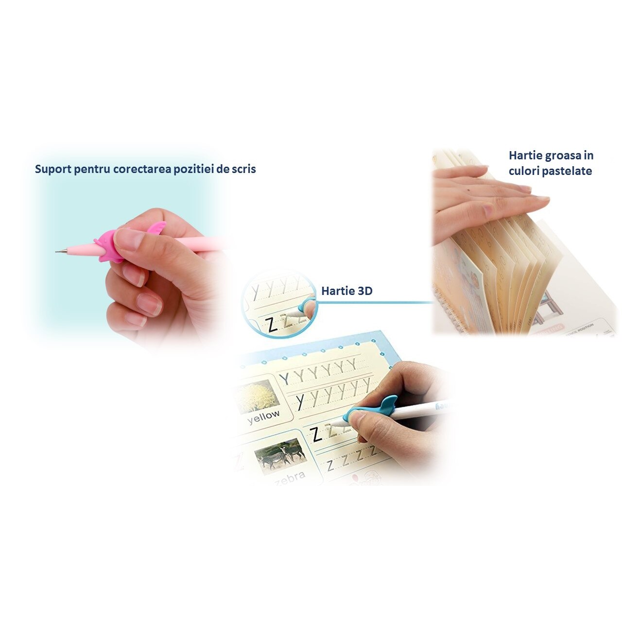 Set 4 Caiete reutilizabile cu pix magic care dispare si gentuta roz, 10 ...