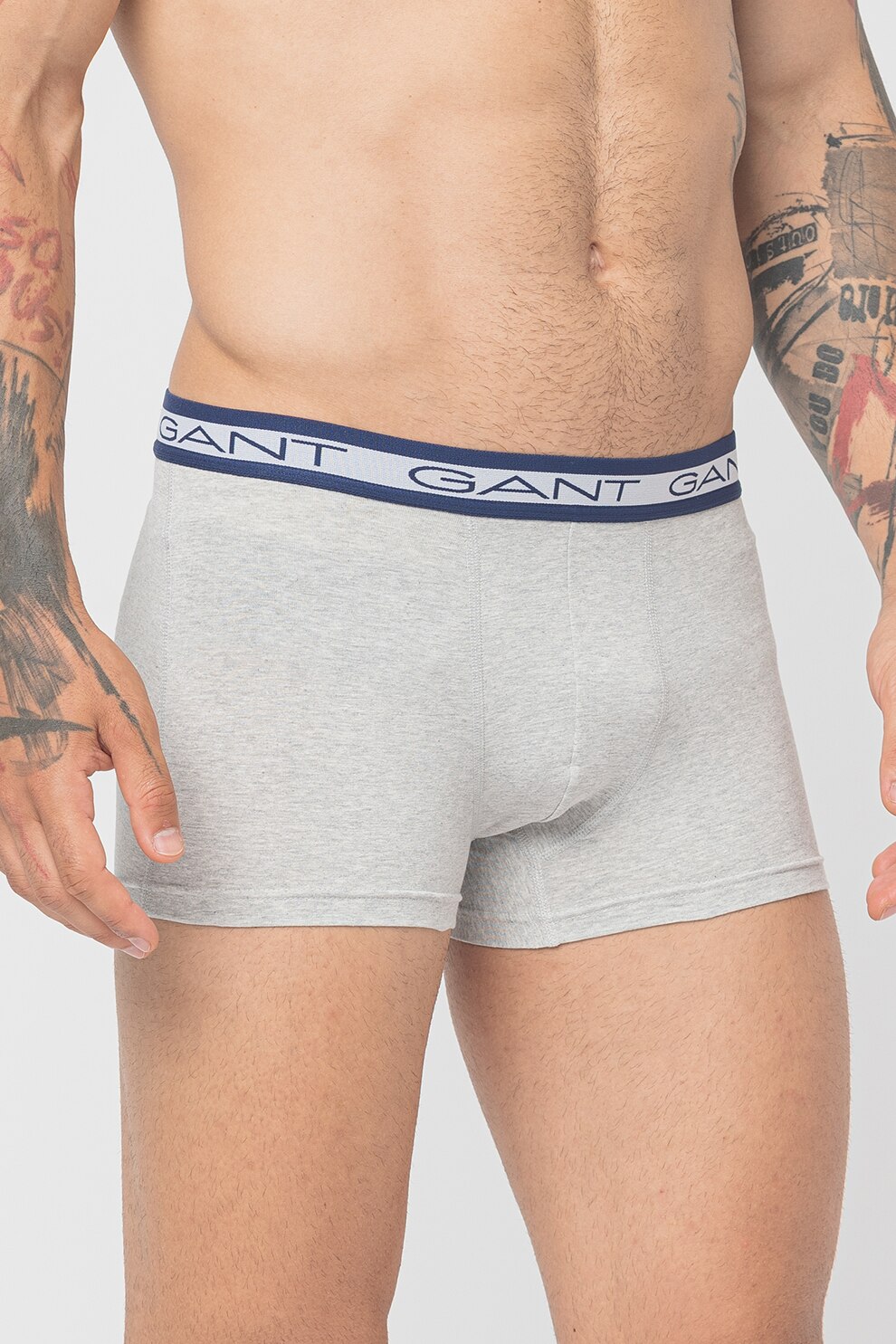 Gant, Боксерки с лого - 3 чифта, Сив, Бял, Тъмносин, 2XL - eMAG.bg