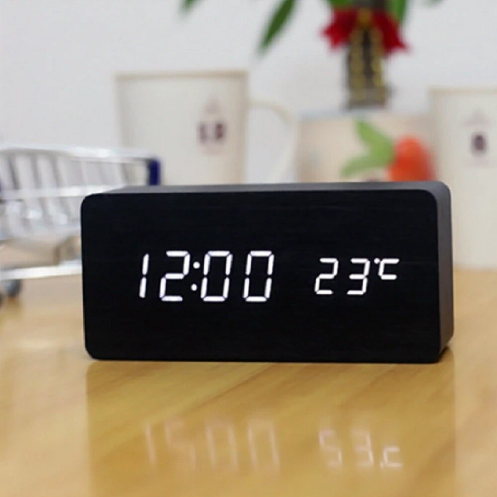 Ceas digital LED, BALEK, textura Lemn, Wood Style, Alarma, afisaj ...
