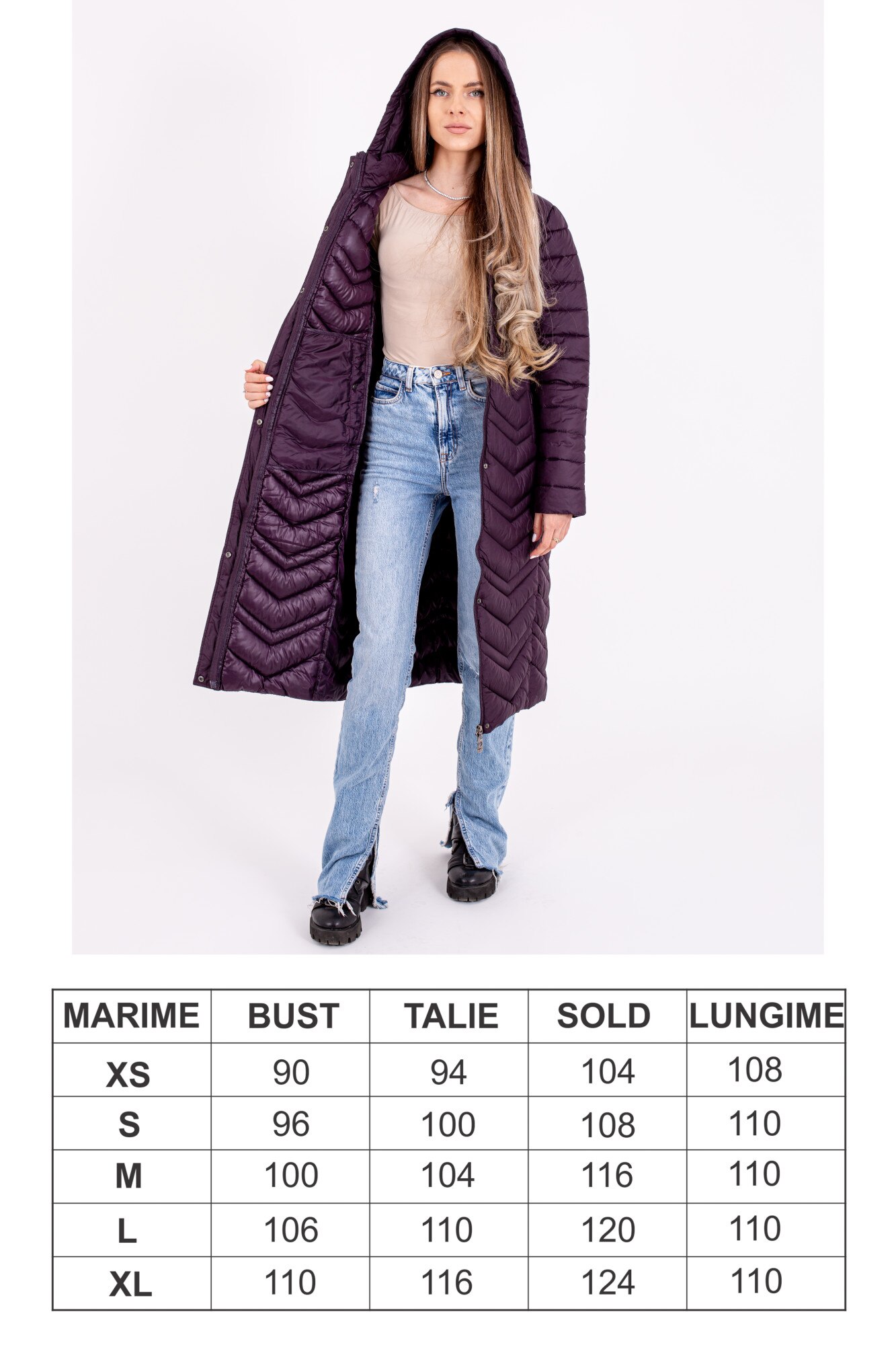 Geaca dama lunga 2108, Mov, L - eMAG.ro