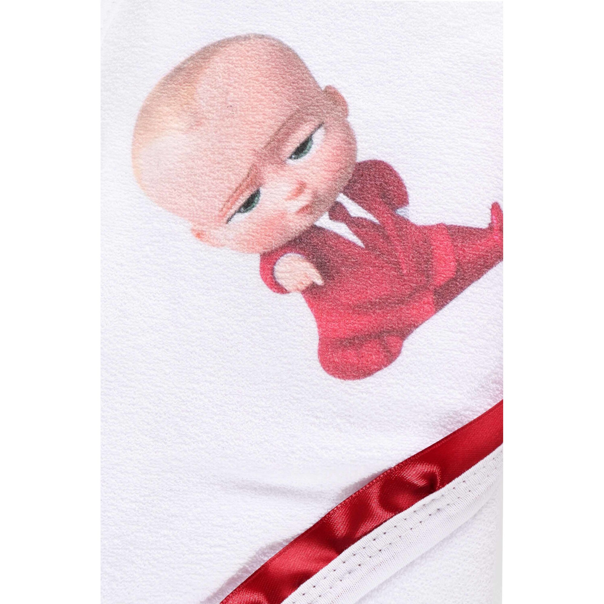 Trusou botez cu Bebe Sef, alb-rosu, mesaj „Cu drag din partea nasilor ...