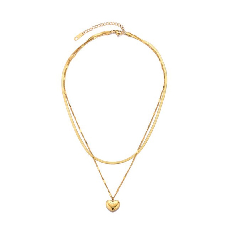 Lantic dublu tip colier dama, pandativ inima aurie, EFAYN - eMAG.ro