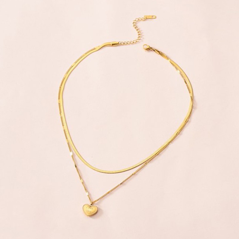 Lantic dublu tip colier dama, pandativ inima aurie, EFAYN - eMAG.ro