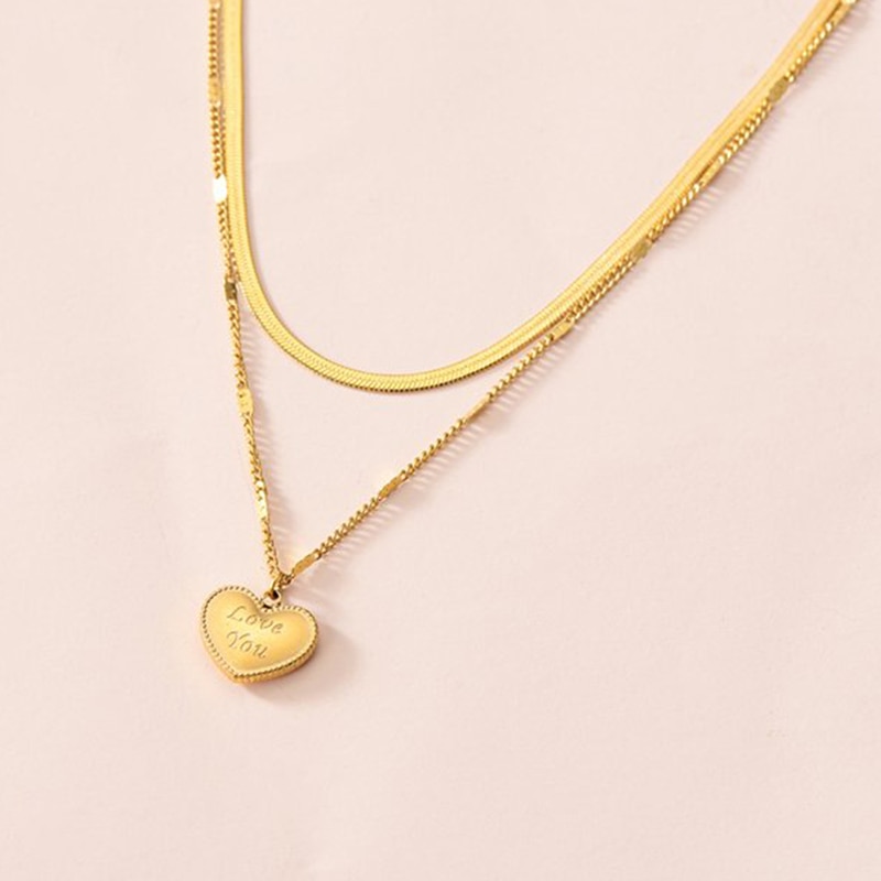 Lantic dublu tip colier dama, pandativ inima aurie, EFAYN - eMAG.ro