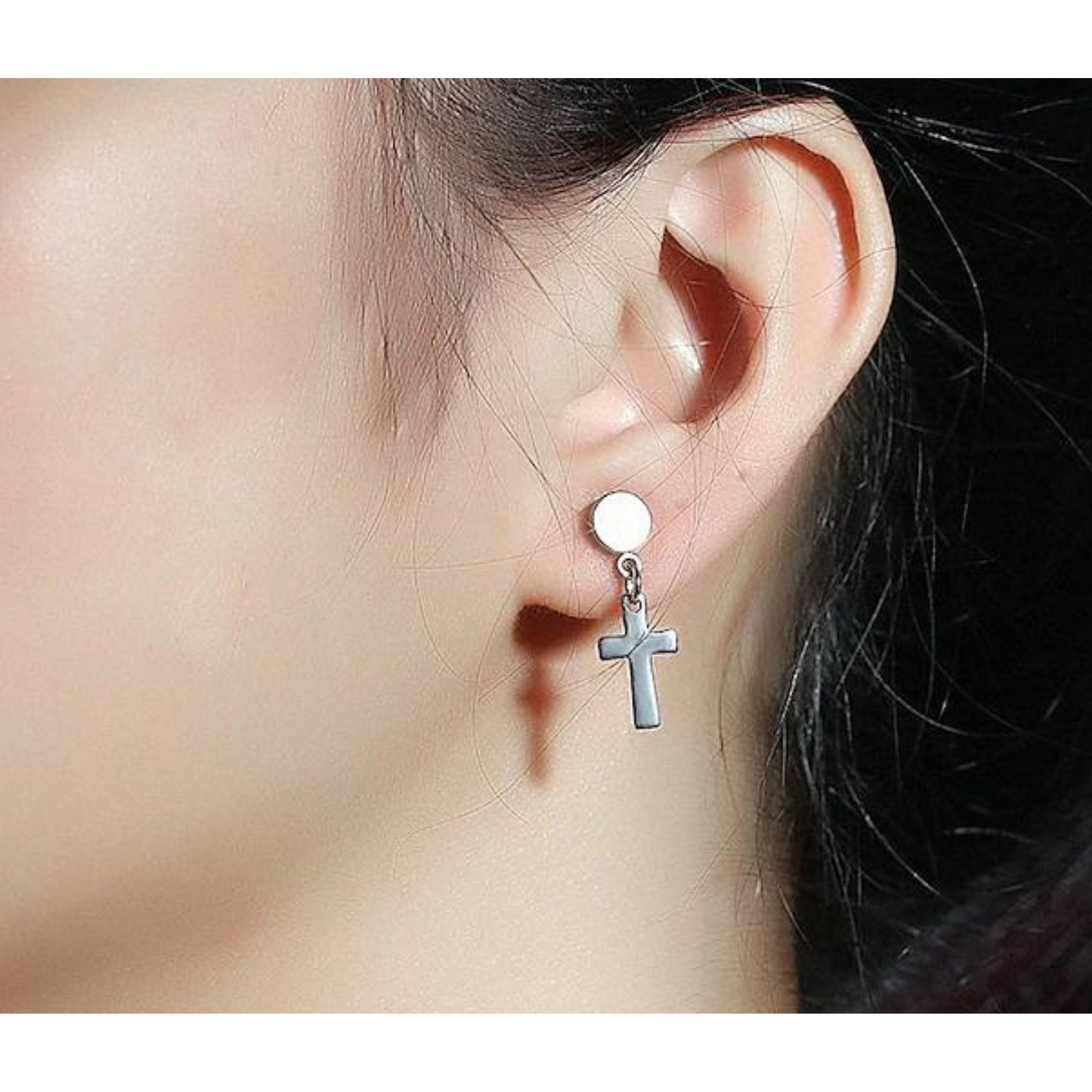 Cercel barbati, Jumpto, model cruce, argintiu ,6 mm - eMAG.ro