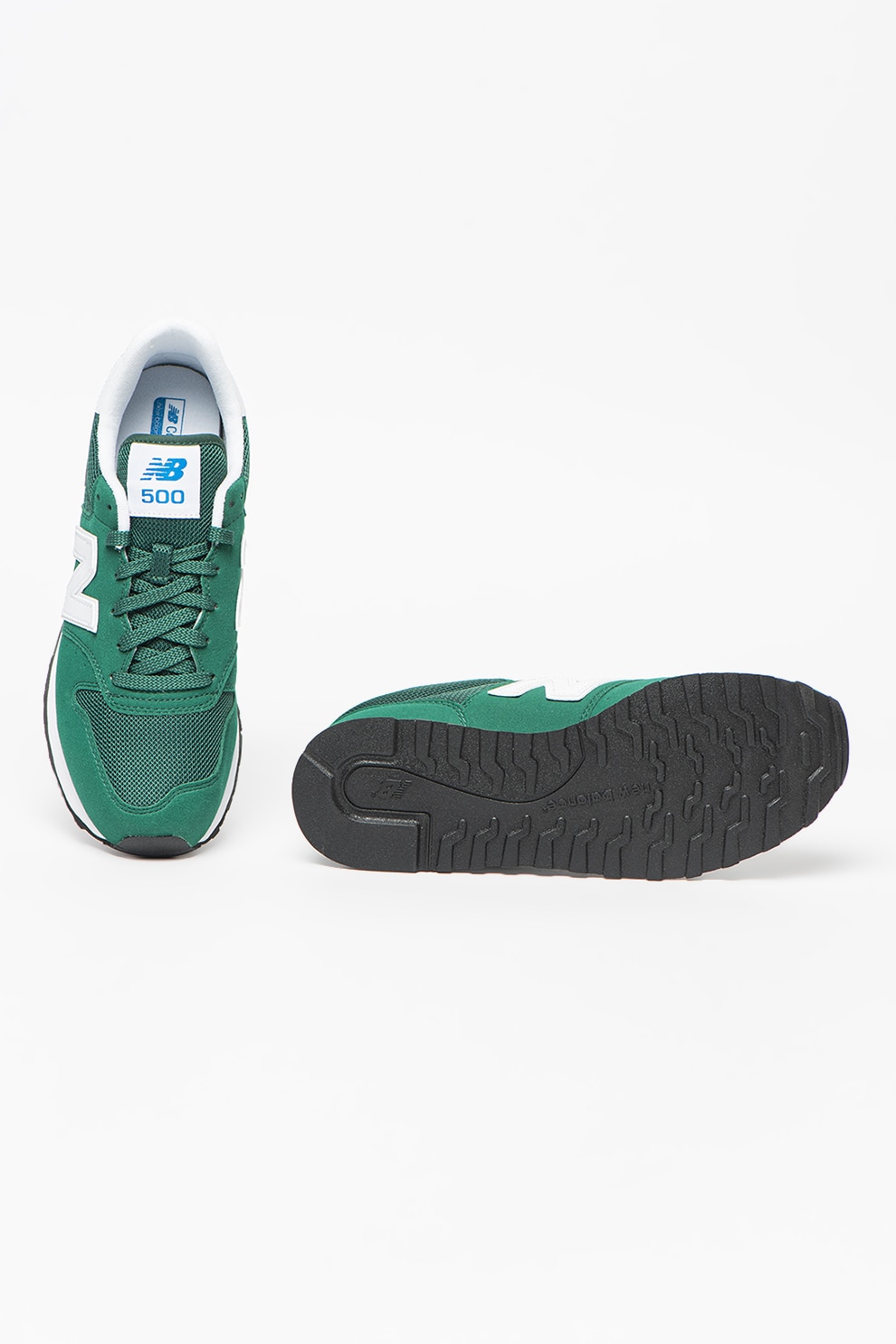 New Balance, Спортни обувки 500 от еко велур и мрежа, Бял, Тъмнозелен ...