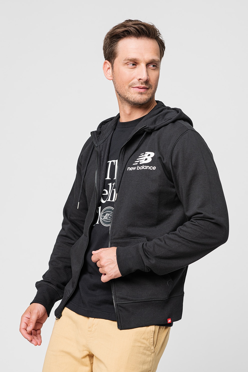 New Balance, Hanorac cu fermoar si buzunare laterale Essentials Stacked ...