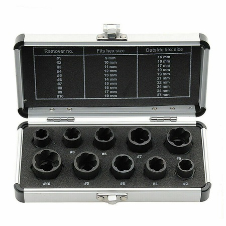 Set universal 10 bucati, extractor de suruburi rupte hexagonal 9-19 mm ...