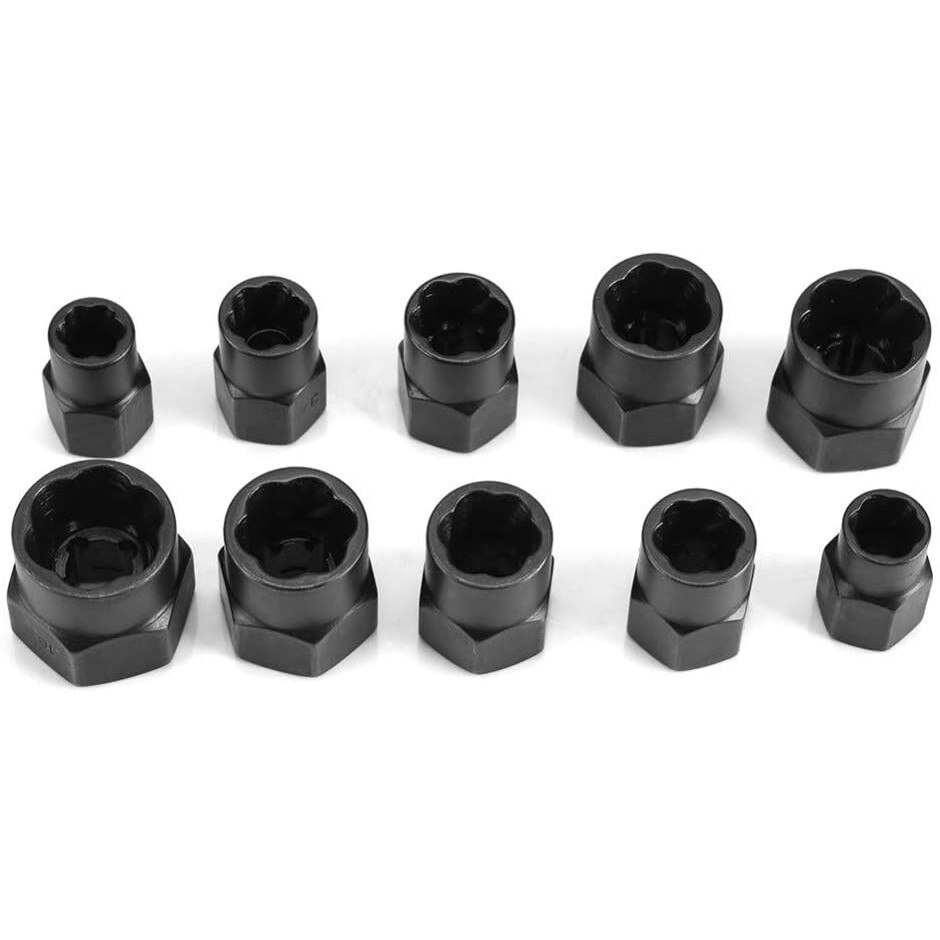 Set universal 10 bucati, extractor de suruburi rupte hexagonal 9-19 mm ...