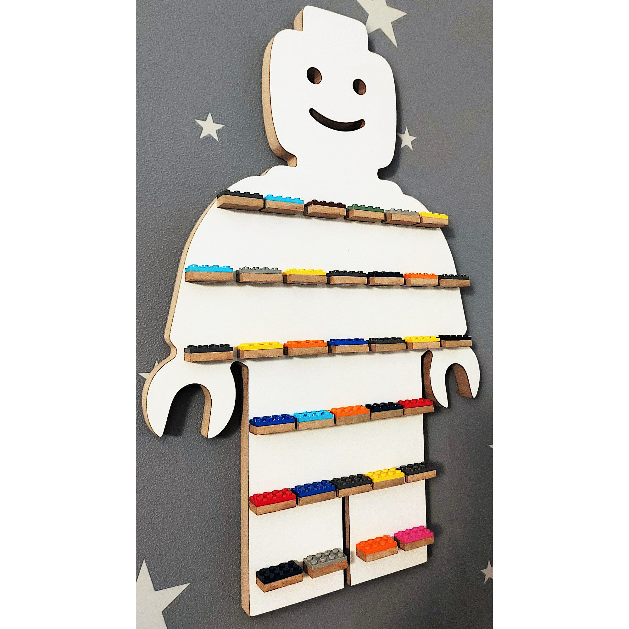 Raft pentru 34 de mini figurine Lego, Moliland, Robot, MDF, Alb, 50 x ...