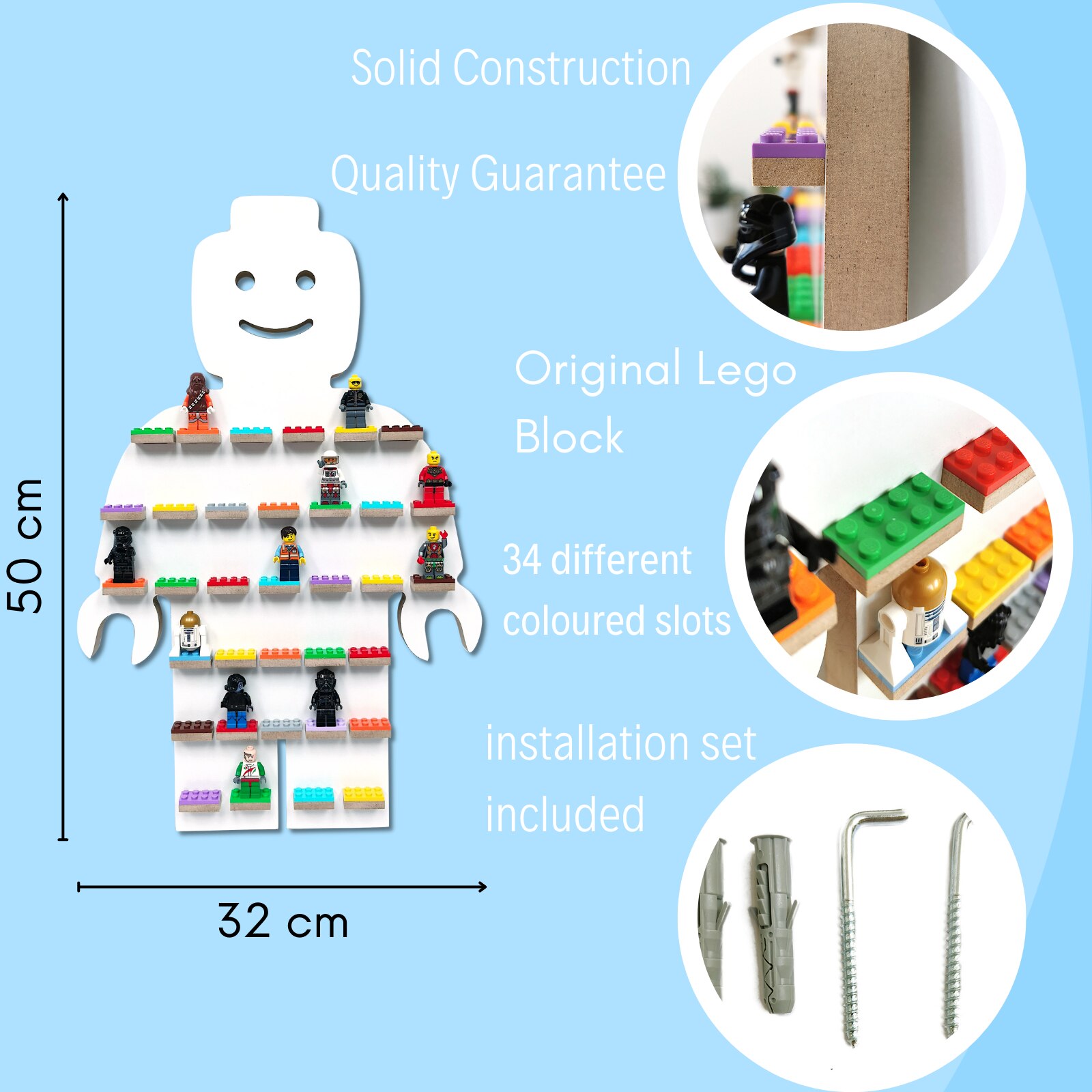 Raft pentru 34 de mini figurine Lego, Moliland, Robot, MDF, Alb, 50 x ...