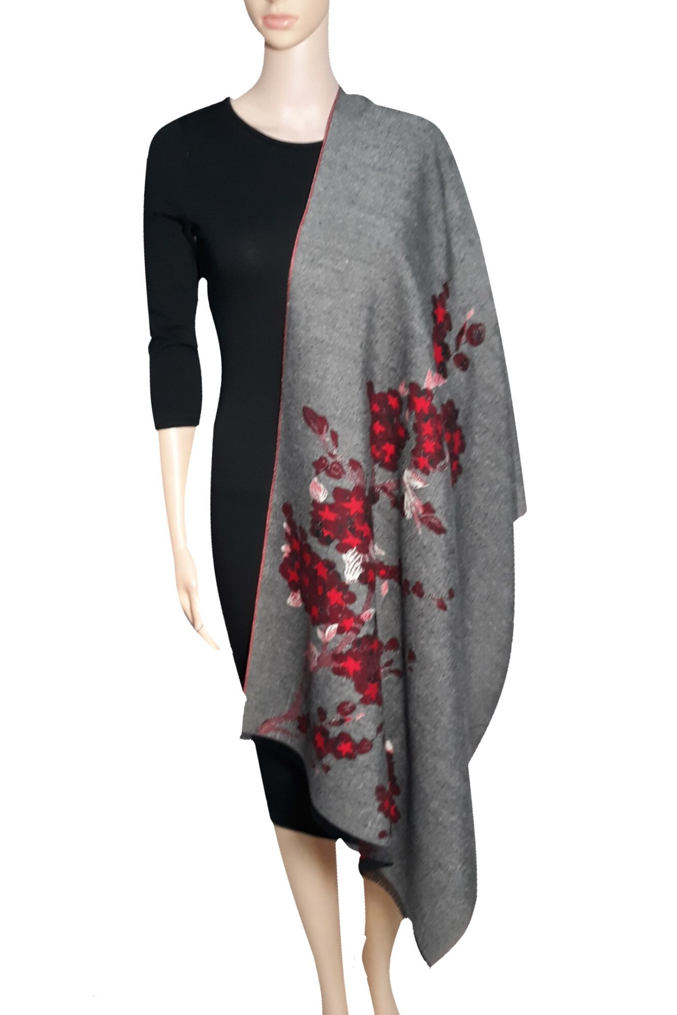 Sal dama, cu doua fete, rosu-gri, dimensiune 190x65 cm - eMAG.ro