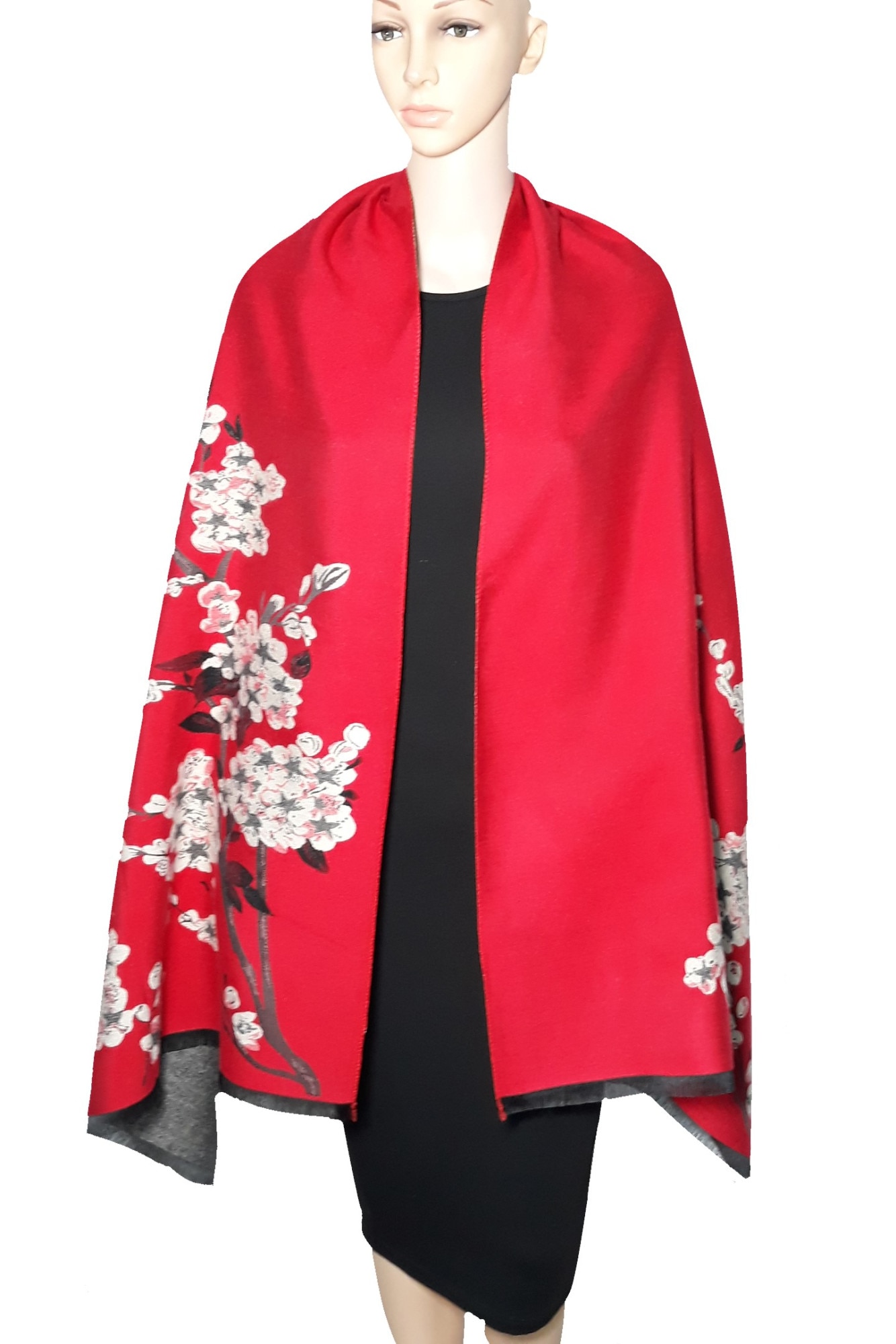 Sal dama, cu doua fete, rosu-gri, dimensiune 190x65 cm - eMAG.ro