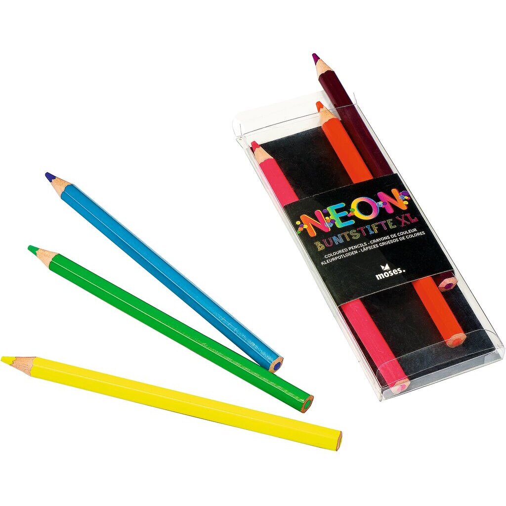 Set de 6 creioane colorate, Moses, NEON XL, groase, in culori neon ...