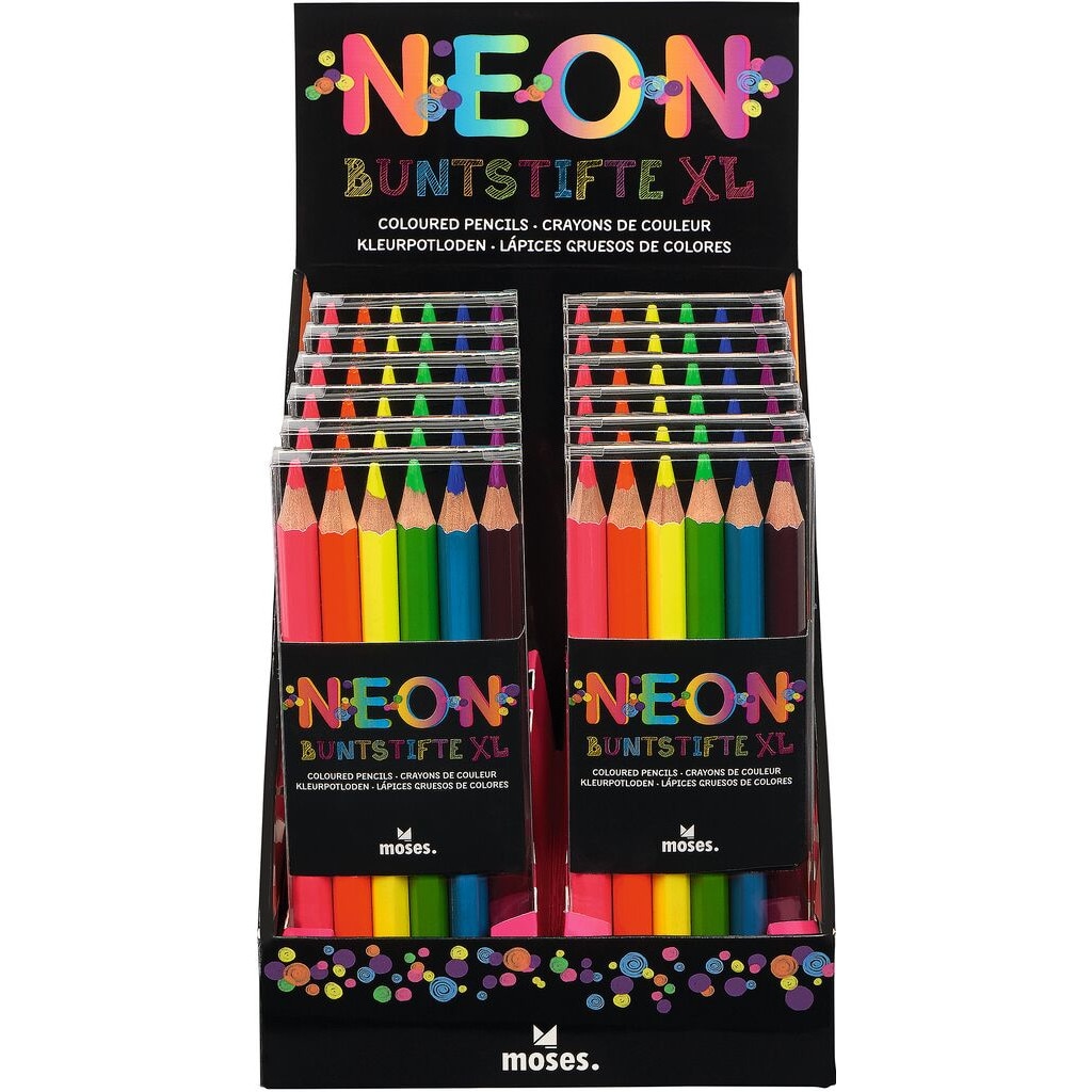 Set de 6 creioane colorate, Moses, NEON XL, groase, in culori neon ...