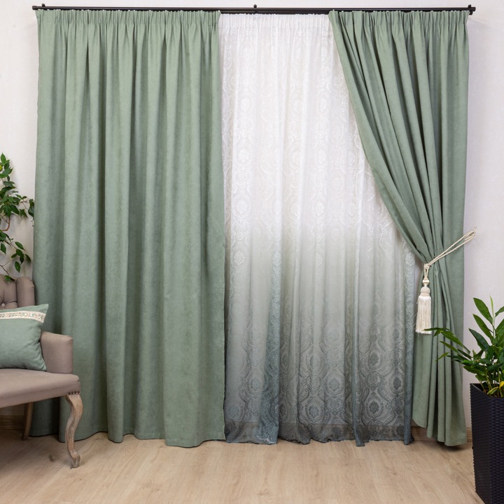 Set 2 draperii Hiko Base ou de rata 2x300x245cm, cu rejansa - eMAG.ro