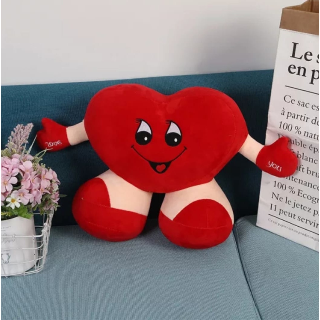 Inima de plus, imprimeu si mesaj, rosie, 60 cm - eMAG.ro