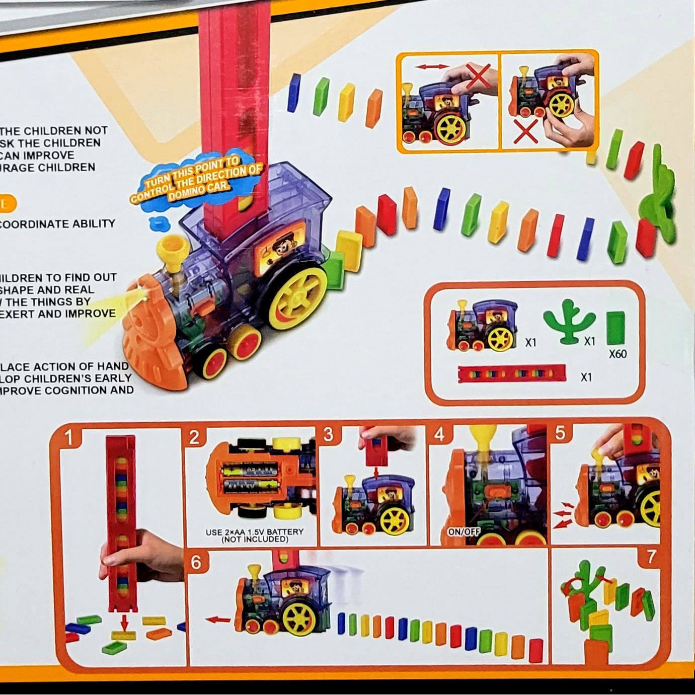 Trenulet Domino 60 bucati, cu baterii, diverse culori - eMAG.ro