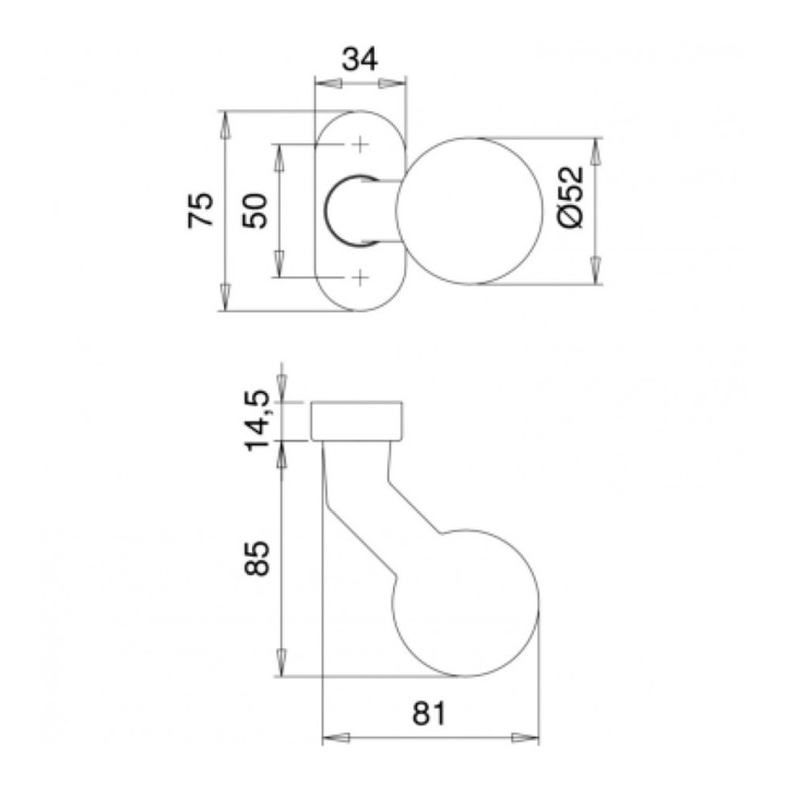 Maner tragator cu buton fix pentru porti metalice, blaugelb, cu rozeta ...