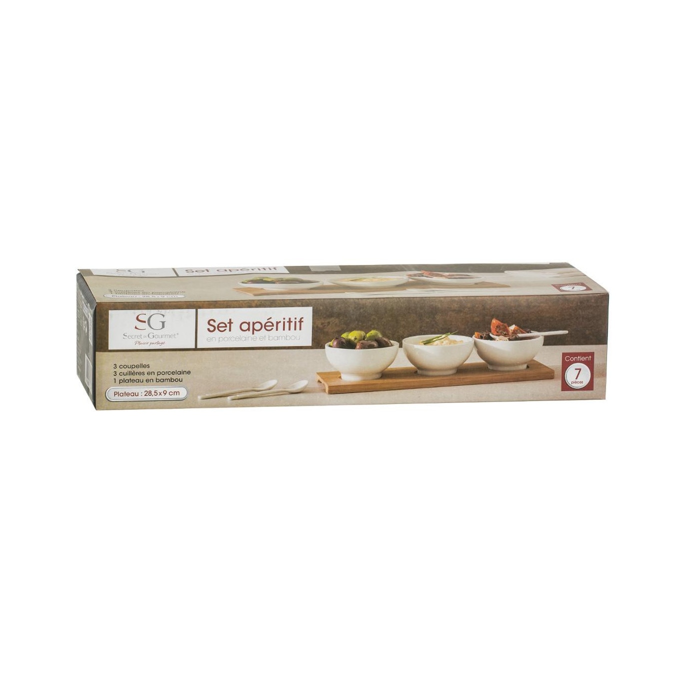 Set pentru servire aperitive, 7 piese, cu suport din lemn de bambus ...