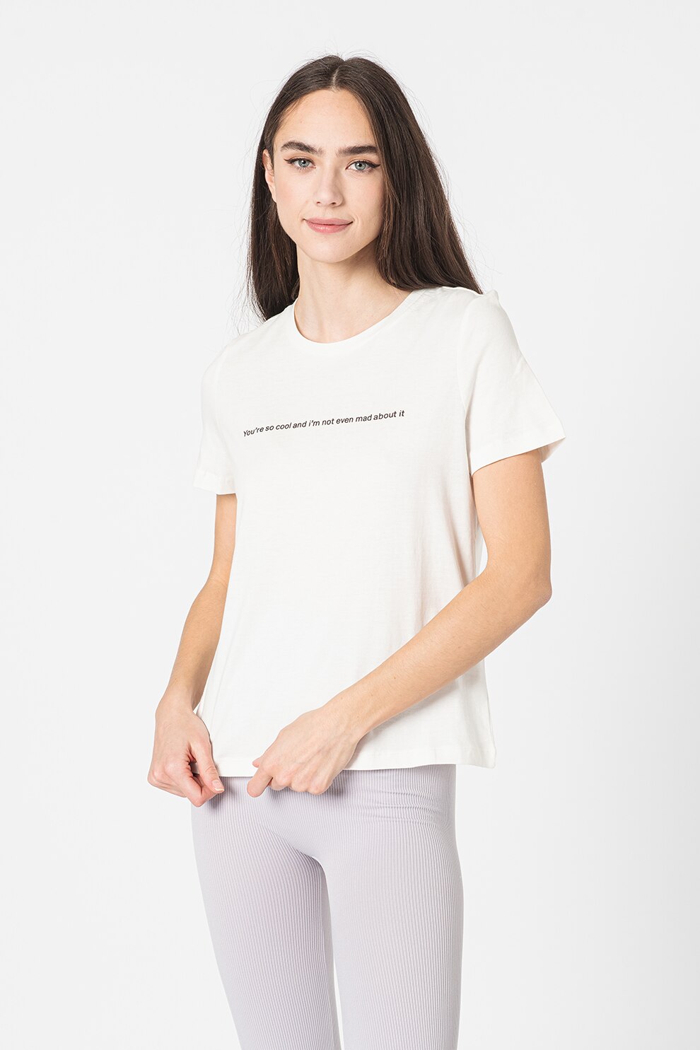 Vero Moda, Тениска с надпис, Бял, L - eMAG.bg