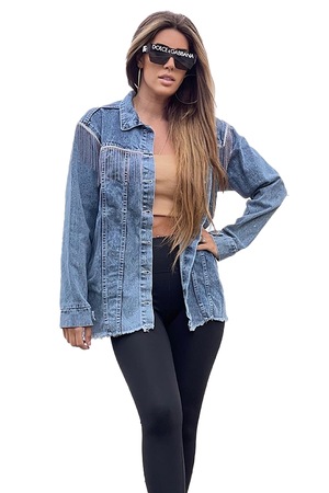 Geaca lunga Lisa, de blugi, accesorizata cu lanturi, Albastru, L - eMAG.ro