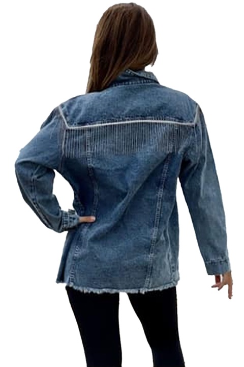 Geaca lunga Lisa, de blugi, accesorizata cu lanturi, Albastru, L - eMAG.ro