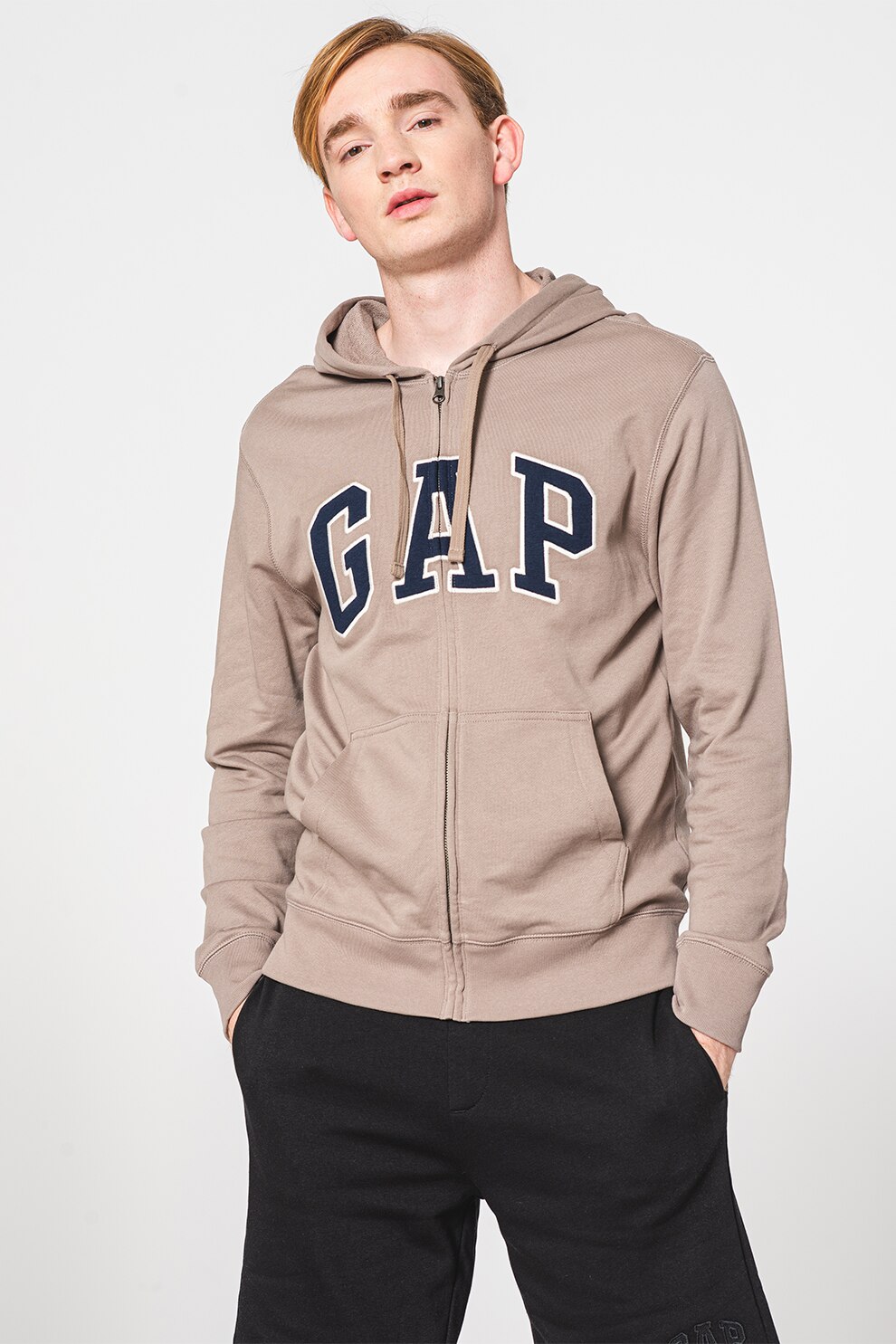 GAP, Худи с цип и бродирано лого, Сиво-кафяв, S - eMAG.bg