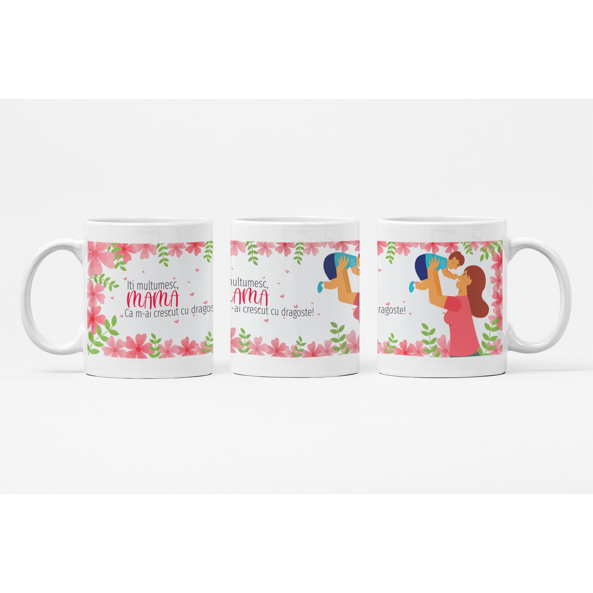 Cana personalizata ceramica alba "Iti multumesc, mama, ca m-ai crescut ...