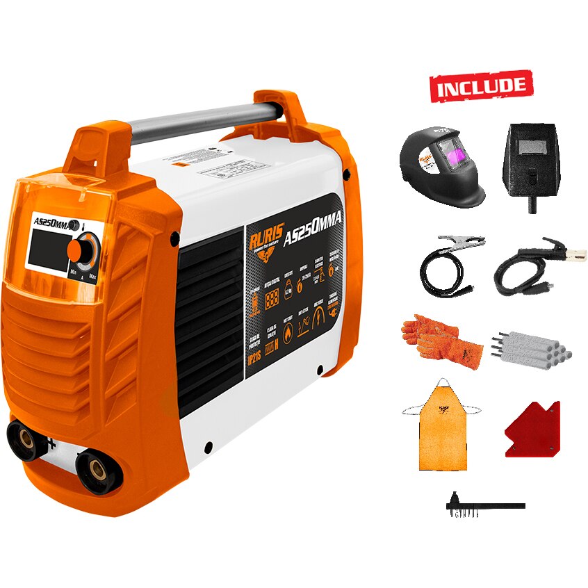 Invertor de sudura Ruris AS250MMA, 20-250 A, 9500 W, 50/60 Hz, 230 V, 2 ...