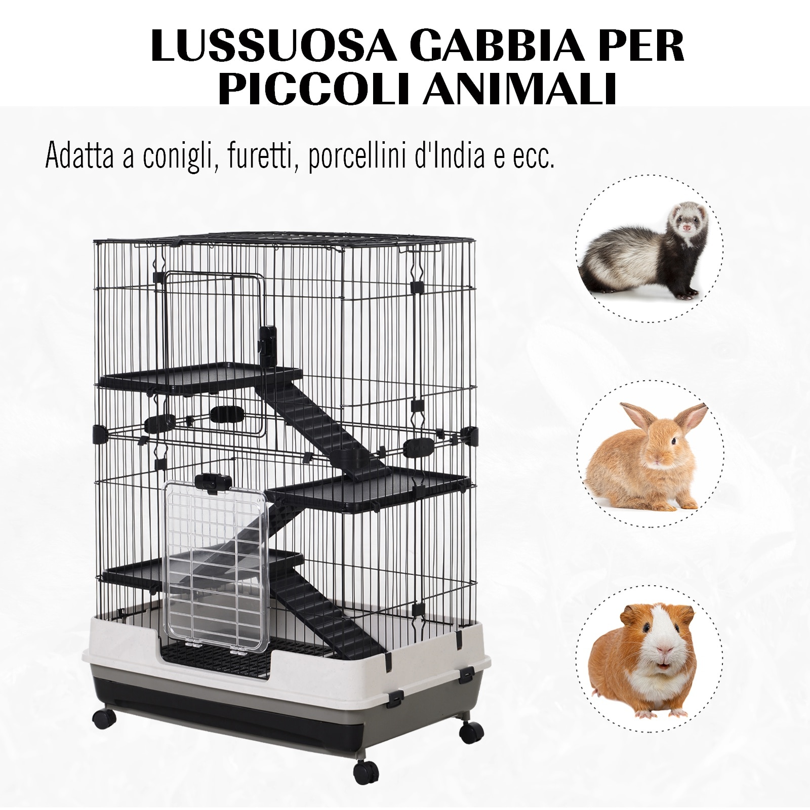 Cusca metalica pentru rozatoare, PawHut, Cu 3 niveluri, 81.2x52.7x110 ...