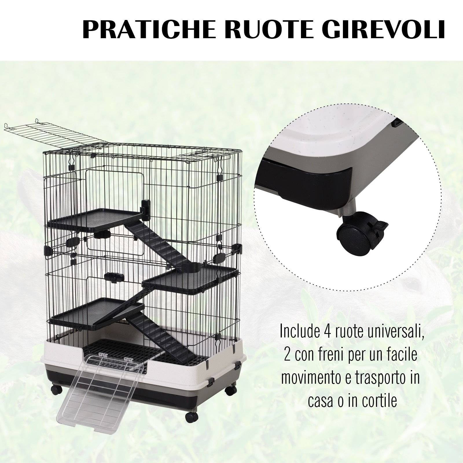 Cusca metalica pentru rozatoare, PawHut, Cu 3 niveluri, 81.2x52.7x110 ...
