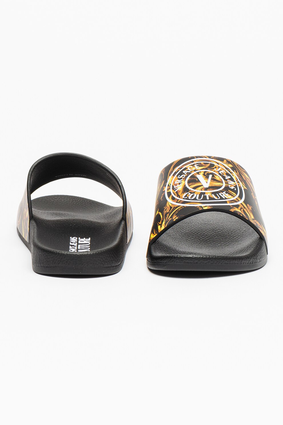 Versace Jeans Couture, Papuci cu model logo, Galben, Negru, 40 - eMAG.ro